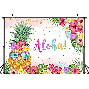 Wollmix Hawaiian Aloha Party Decorations Birthday Backdrop Banner 7x5ft Summer Tropical Beach Photography Background Baby Shower Glitter Gold Dots Floral Pineapple Photo Booth Studio Props Cake Table