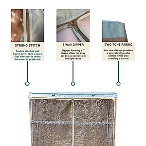 Formosa Covers | Storage Shelving Unit Cover for Metal Wire Utility Racks in Garage, Home, Kitchen, or Office Organization Khaki and Clear PVC Viewing Panel and Blue Trim (60" W x 24" D x 72" H)