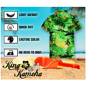 KING KAMEHA Funky Hawaiian Shirt Kids Boys, Shortsleeve, Print Surf, Green, 6