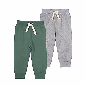 SUYEORLI Toddler Baby Boys Girls Joggers Pants Cotton Soild Color Stripes Sweatpants with Drawstring 1-6T (Green+Light Grey, 4-5T)