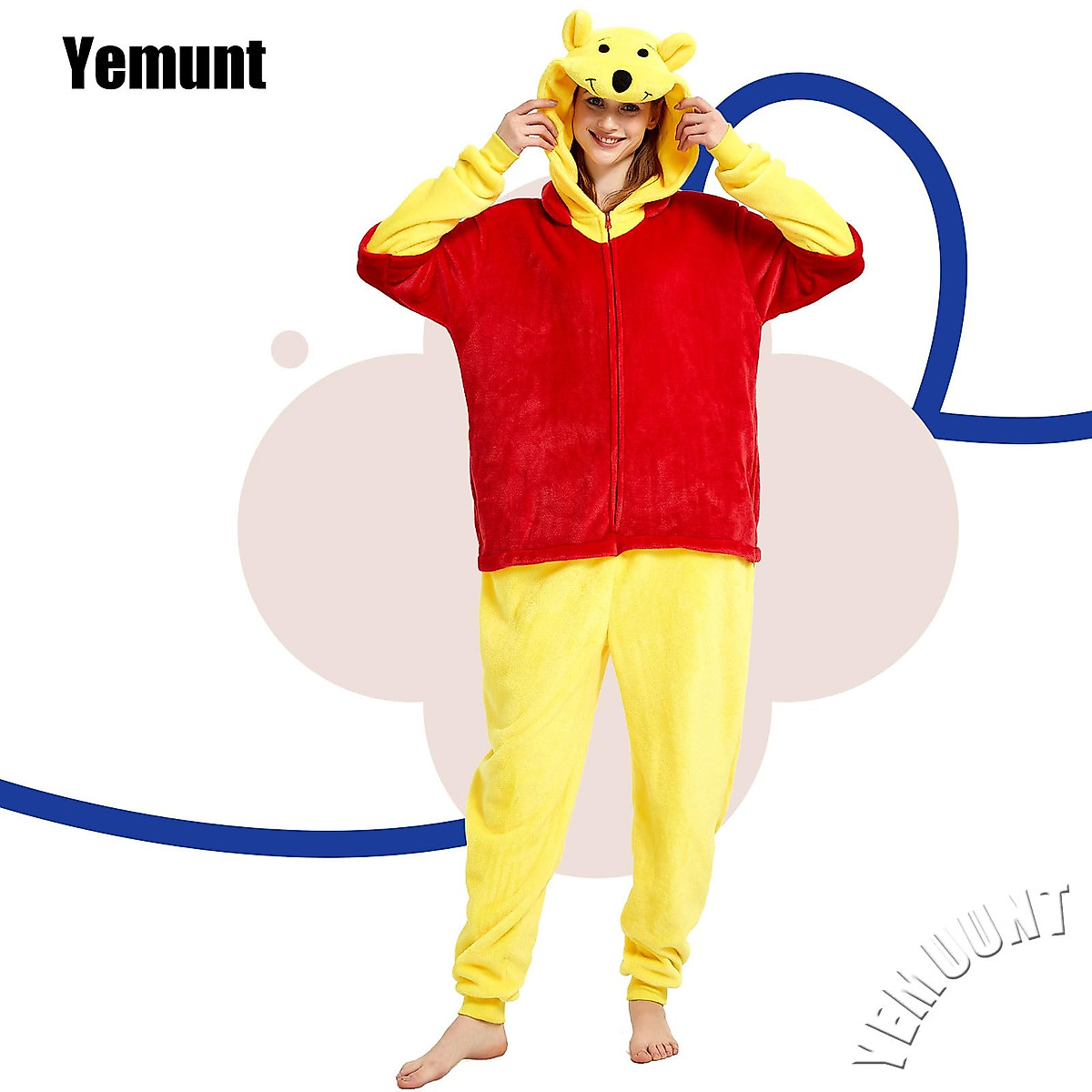 Yemnut Snug Fit Adult Unisex Onesie Cosplay Costume，One Piece Pajama Halloween Homewear Suit for Women and Men (Small, Yellow Bear)