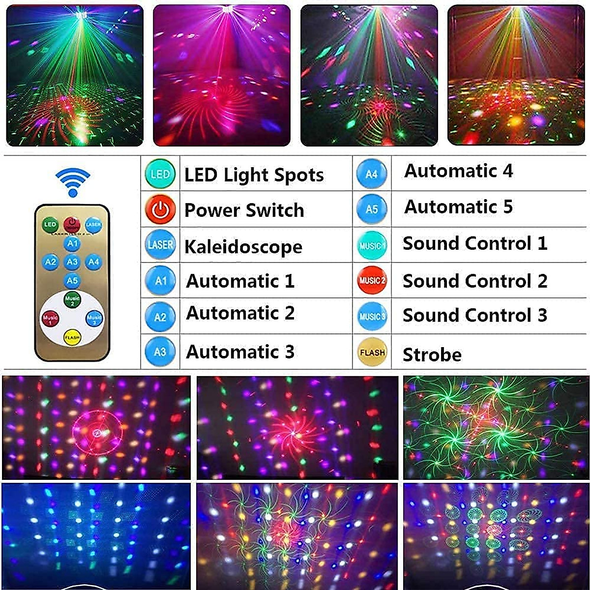 Party Lights DJ Disco Lights SUPERNAL Sound Activated LED Strobe Effect Projector Stage Lights with Remote Control for Wedding Birthday Christmas Karaoke Dance Concert