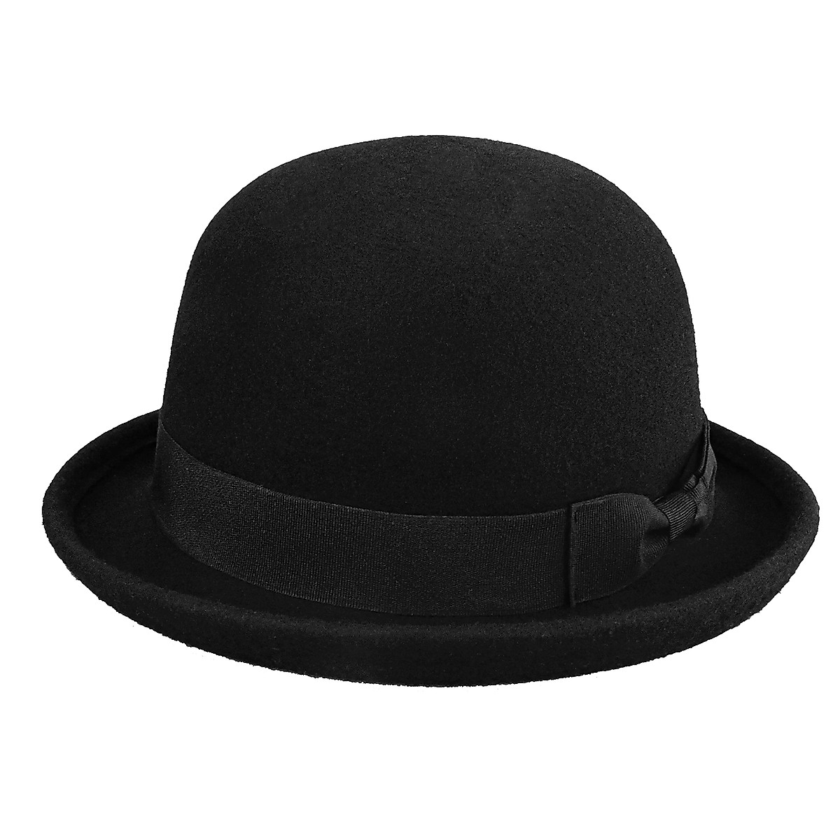 INOGIH Wool Derby Hat Round Cloche Hat for Men and Women Black Bowler Hat Upturn Brim Church Hat