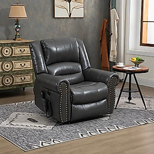 Electric Lift Chair Power Recliner,Reclining Lifting Single Sofa Armchair with Heat and Massage,Heavy Duty Dual Motor Faux Leather Upholstery Lazy Lounge Couch w//USB Ports,Side Pockets&Nailed Decor