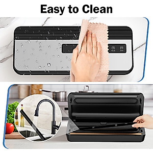 Vacuum Sealer, Food Vacuum Sealer Machine, 80Kpa Powerful Compact Vacuum Food Sealer with Bags Storage and 5 Bags, 1 Pack Bag Roll, Dry & Moist Modes (Silver)