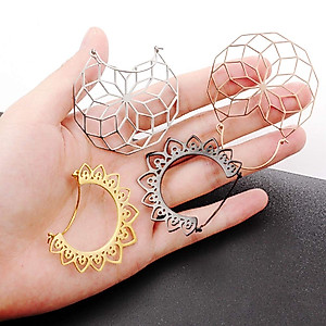 LADEMAYH Ear Hangers Black Lightweight Earrings for Ear Tunnels Gauges- Sunflower Design and Jagged Floral Stainless Steel Body Piercing Jewelry 2 Pairs Selling