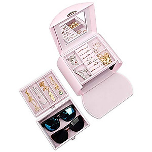 Homde Girls Jewelry Box Pink Storage Case Organizer Faux Leather with Mirror