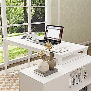 DiDuGo Office Desk with Drawers and Shelves, Home Office Desk L Shaped Desk with Metal Frame, Wood Corner Desk Computer Desk for Office Bedroom White