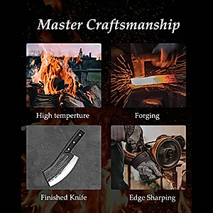 HDMD Cleaver Knife Meat Cleaver Knife for Meat Cutting, Real Hand Forged Knife High Carbon Steel Knife, Butchers Knife Meat Knife for Home and Outdoor Camping, BBQ