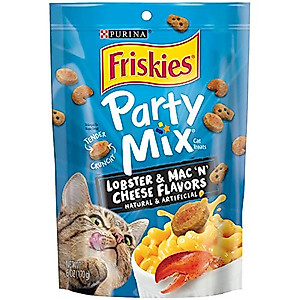 Purina Friskies Made in USA Facilities Cat Treats, Party Mix Lobster & Mac 'N' Cheese Flavors - (6) 6 Oz. Pouches