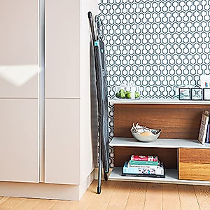 Minky Ergo Prozone Ironing Board | Made in UK | Dual Iron Rest, Heat Reflective Cover, Thick Felt Underlay - Freestanding Ironing Board with Large 48" x 15" Ironing Surface (Gunmetal and Blue)