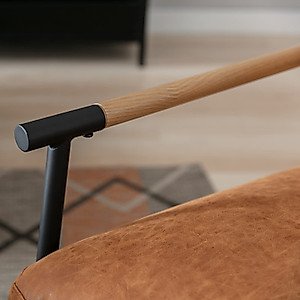 Ya-Home Mid-Century Accent Chair Set of 2, Soft Armchair PU Leather Lounge Chair with Black Metal Legs, Upholstered Leisure Chair for Living Room Bedroom Reception Room, Brown