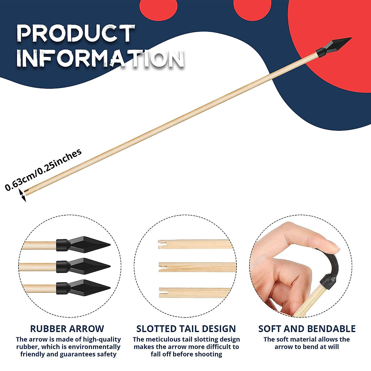 Skylety 20 Pieces Wooden Arrows for Archery Soft Rubber Wooden Arrow Wooden Arrows Bows Rubber Toy Arrows Outdoor Play Halloween Cosplay Costume Decoration