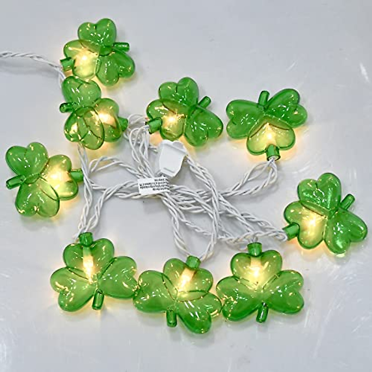 Shamrock String Lights, 8.5Ft St Patrick's Day Decorations String Lights with 10 Clover Lights, Connectable Shamrock Indoor Fairy Lights for St Patrick's Day Party Irish Holiday Garden Decor, White