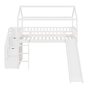 Harper & Bright Designs Loft Bed with Stairs and Slide, House Loft Bed Twin Size with Step Storage Drawers Stairway Playhouse Bed for Kids Toddlers Girls, Boys, No Box Spring Needed (Twin, White)