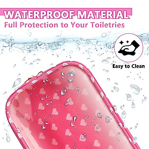 Clear Small Makeup Bag with Zipper, Nylon&PVC Cosmetic Travel Bag Preppy TSA Approved Toiletry Bag for Women Girls, Transparent Waterproof Makeup Pouches Cute Travel Bag for Purse(Small-Pink Heart)