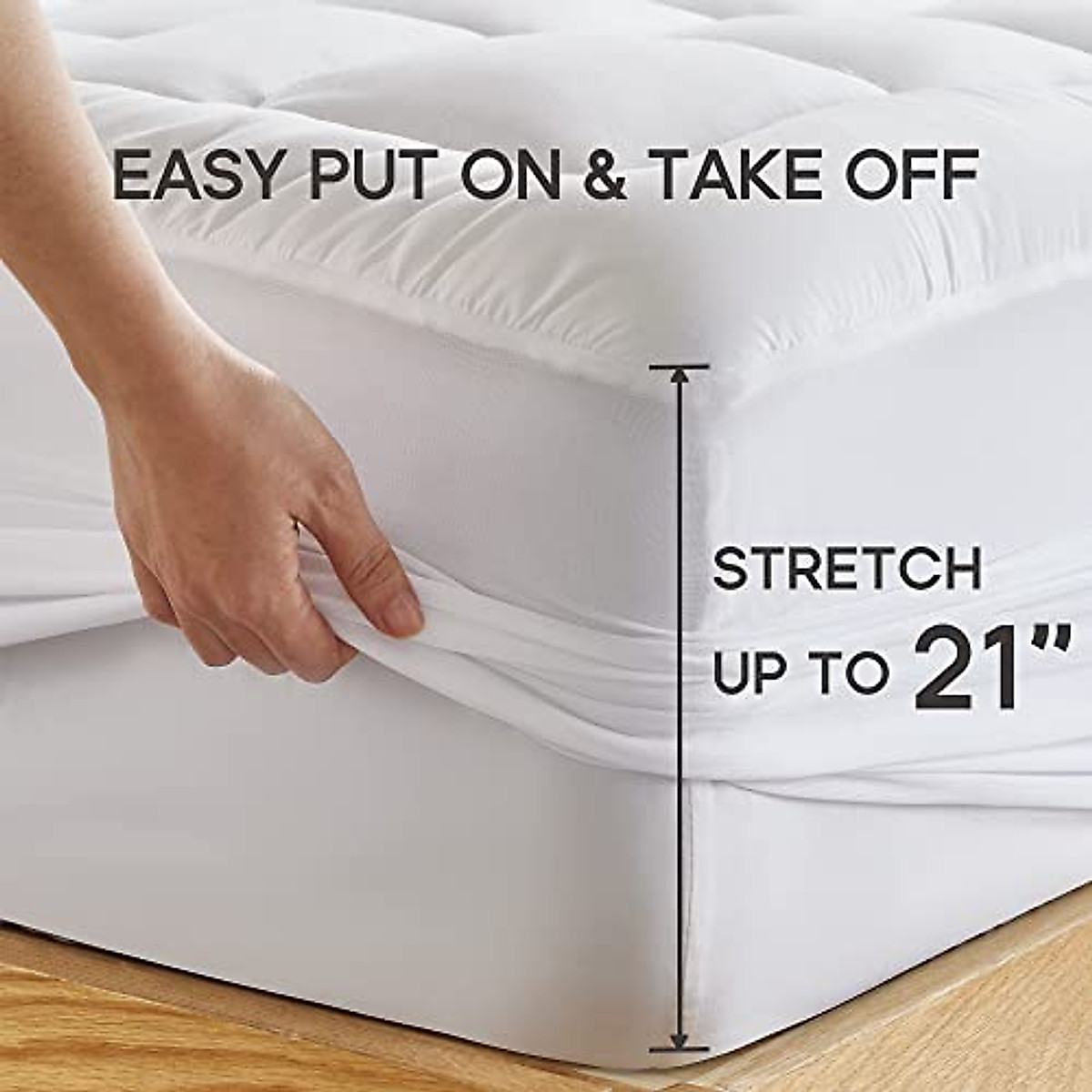 SONIVE Quilted Mattress Pad Soft Fluffy Pillow Top Mattress Cover Down Alternative Fill Topper Streches up to 21 Inches Deep Pocket (White, Twin)