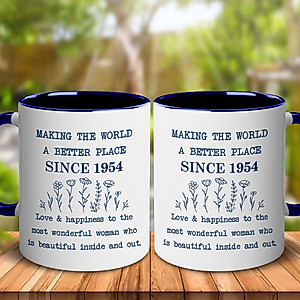 DEKIDOKA 70th Birthday Gifts For Women - 70th Years Old Birthday Gifts - Ceramic 1954 Coffee Mugs - Vintage 70th Birthday Gifts Presents - 70 Years Old Birthday Gifts for Mom Sister Family