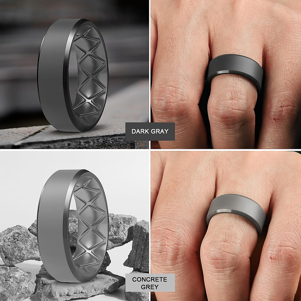 Egnaro Silicone Ring Men, Inner Arc Ergonomic Breathable Design, Mens Silicone Wedding Band 4 Rings / 1 Ring Rubber Wedding Bands, 9mm Wide-2.5mm Thick