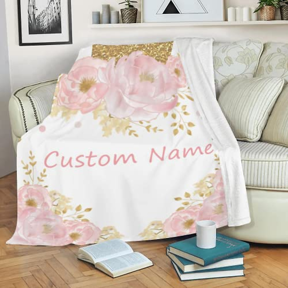 Eyesoul Personalized Name Blanket,Custom Super Soft Throw Baby Blanket with Name and Flower & Crown,Gifts for Baby and Girls,Suitable for Newborns and Toddler.30x40