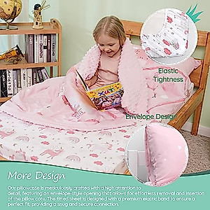 ACRABROS Toddler Bedding Set-4 Pieces Toddler Bedding Sets for Girls Boys Includes Comforter Fitted Sheet Flat Sheet and Reversible Pillowcase,Ultra Soft Toddler Bed Set, Unicorn