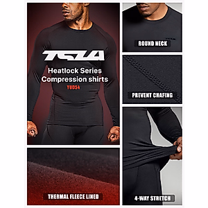 TSLA Men's Thermal Long Sleeve Compression Shirts, Athletic Base Layer Top, Winter Gear Running T-Shirt, Heatlock Round Neck Black, Medium