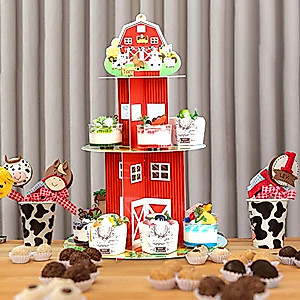 Farm Cupcake Stand 3 Tier Farm Theme Animal Cup Cake Holder Stand Cardboard Farmhouse Dessert Tower Round Barnyard Pastry Serving Platter for Farm Party Supplies Birthday Baby Shower Party Decorations