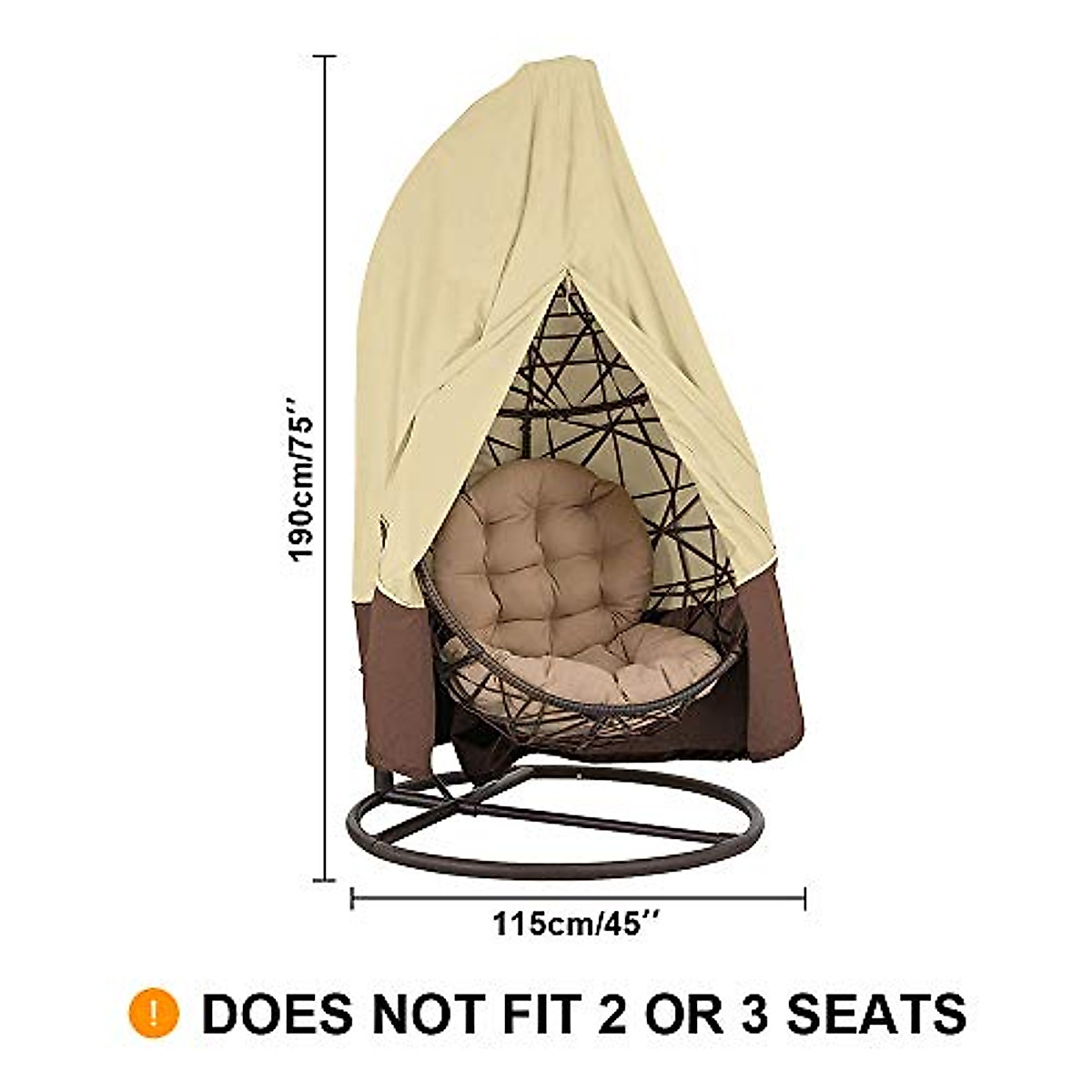 Patio Egg Chair Cover Hanging Swing Chair Covers Waterproof Outdoor Furniture Protector 75in H x 45in D (Beige)