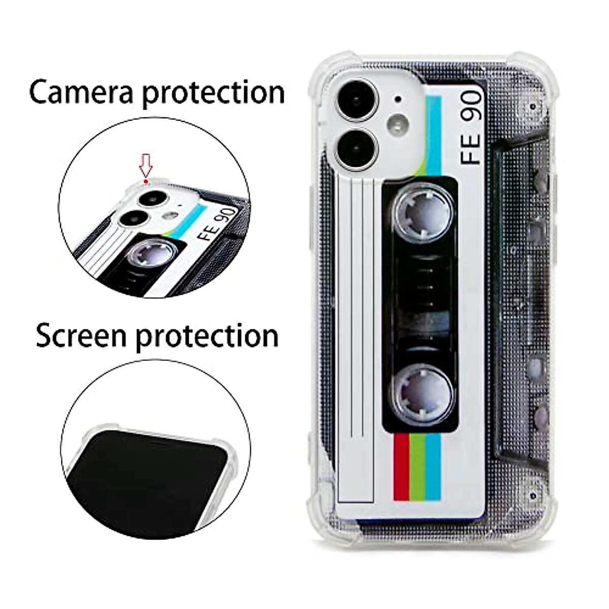 FAteamll Case for iPhone 12 Mini, Matte Finish Heavy Duty Soft Back Cover with Reinforced Corners TPU Soft Bumper Retro Cassette Tape Case Compatible with iPhone 12 Mini 5.4 Inch 2020 Released