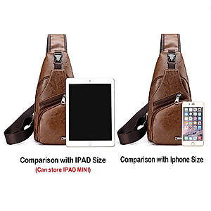 Men's Leather Sling Bag Multipurpose Daypack Shoulder Chest Crossbody Bag Black