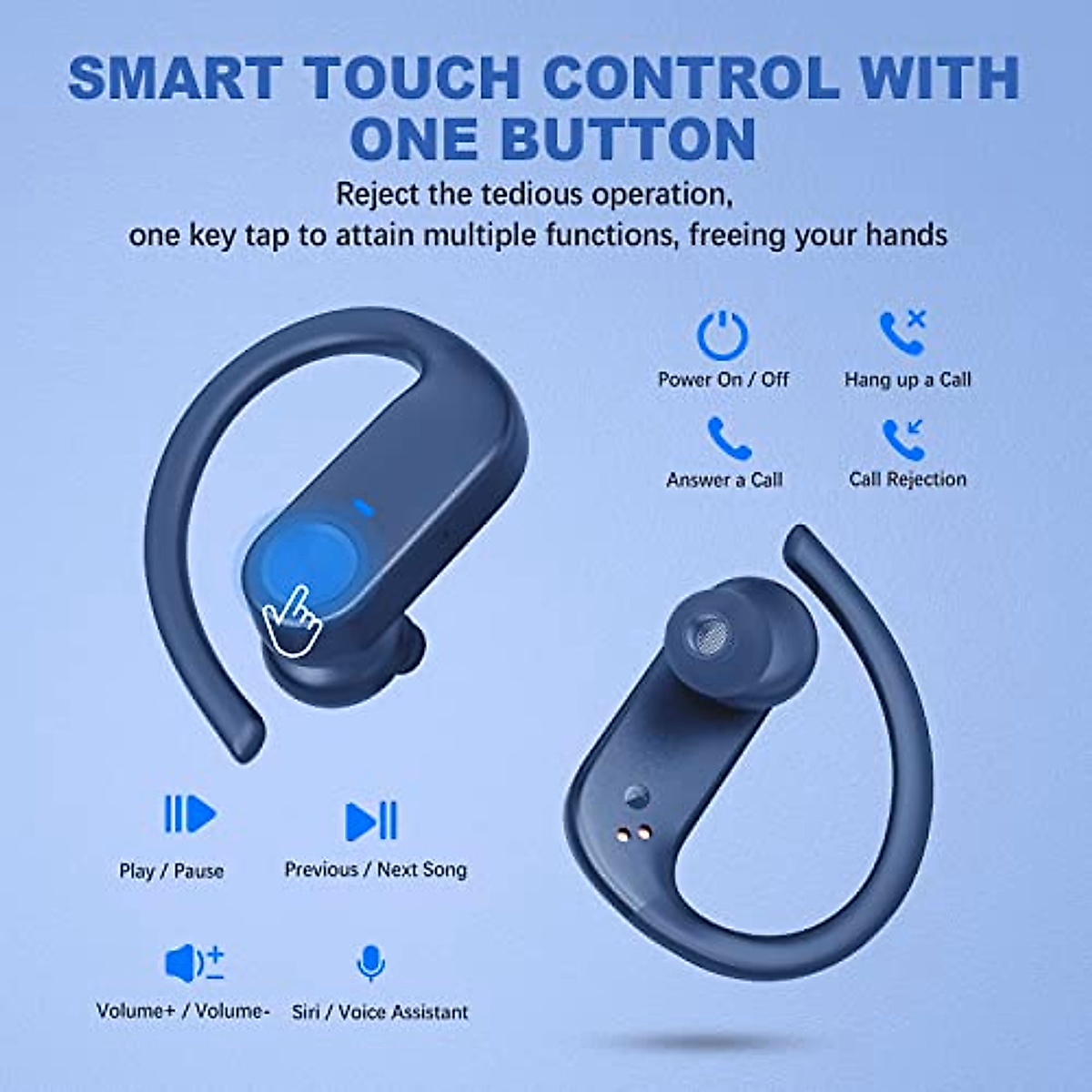 BEBEN Wireless Earbuds, 35H Playtime Bluetooth Headphones with Mics and Charging Case for iPhone Android, Waterproof Running Headphones for Gym Workout, Hi-Fi Sound Over Ear Buds with Earhooks-Blue