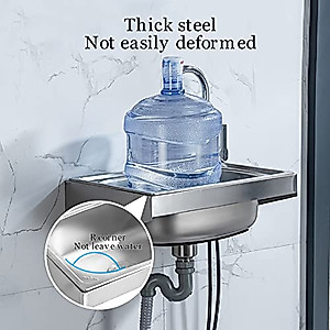 Mini Wall Hanging Sink Station,Stainless Steel Kitchen Washing Station, Utility Laundry Portable Single Bowl Hand washing Basin ,with Stand and Hot cold Tap,for Garage, Garden, Kitchen, RV ( Size : 52