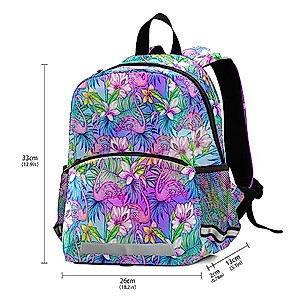 MNSRUU Kids Backpack Girls, Pink Flamingo Tropical Bird Flower Toddler Hiking Backpack, Children Backpacks for School, Preschool Nursery Travel Bag, Chest Strap