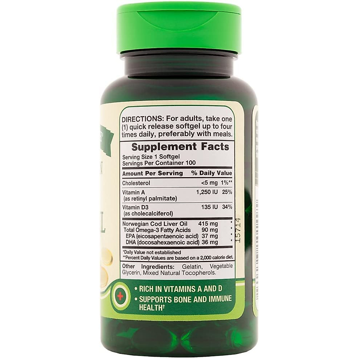 Nature's Truth Norwegian Cod Liver Oil Dietary Supplement - 100 Softgels, Pack of 6