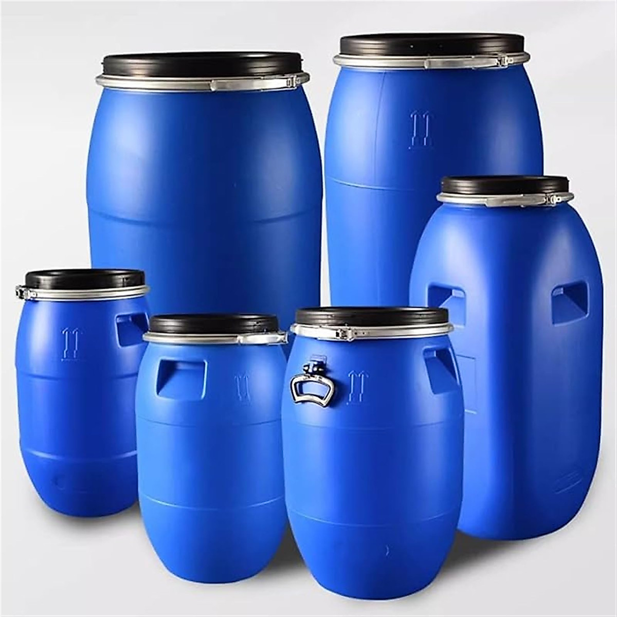 WAZHOU Large Plastic Blue Open Top Storage Barrel Drum Keg with Lid and Latch Ring, Food Grade for Shipping, Air Tight Industrial Storage Container(30L)
