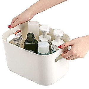 Yopay 6 Pack Plastic Storage Bin with Handle, White Bathroom Kitchen Organizer Bin for School, Office, Classroom, Hand Soaps, Shampoos, Lotion, Conditioners, Hand Towels, Cosmetic, Snacks, Seasoning