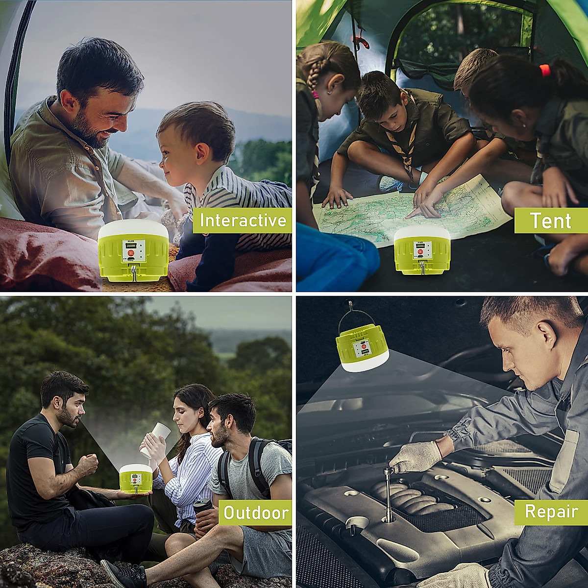 Camping Lantern Solar Power USB Rechargeable Emergency Power Bank Portable LED Tent Light 4 Light Mode for Garden Camping Hiking Travel Fishing Outdoor 3600mAh Waterproof Solar Light Bulbs(50W)