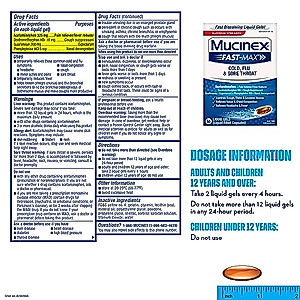 Maximum Strength Mucinex Fast-Max Cold, Flu, & Sore Throat Liquid Gels, 16ct, Controls Cough, Thins & Loosens Mucus, Relieves Nasal & Chest Congestion, Headache & Fever