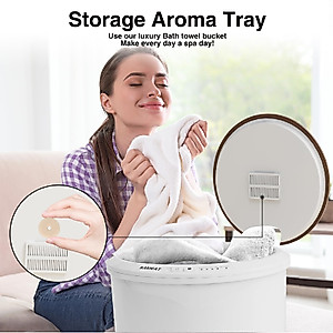 SAMEAT Large Towel Warmer for Bathroom - Heated Towel Warmers Bucket, Wooden Lid, Auto Shut Off, Fits Up to Two 40"X70" Oversized Towels, Best Ideals