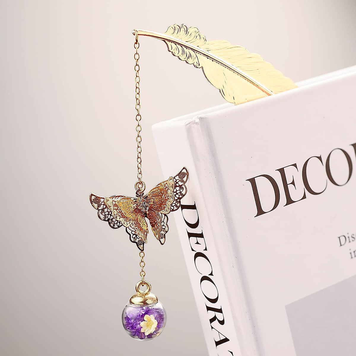 Toirxarn Metal Feather Leaf Bookmark Set Purple, Butterfly Pendant Gift for Women