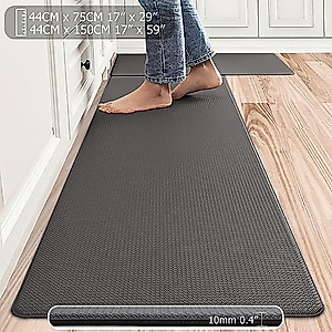 LOKNGXU Kitchen Rugs and Mats Non-Slip Waterproof Mat Cushioned Comfort Runner Rug Standing Floor Rugs (Dark Gray, 17"x59")