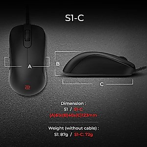 BenQ Zowie S1-C Symmetrical Gaming Mouse | Professional Esports Performance | Driverless | Paracord Cable | Revisioned C-Features | Matte Black | Medium Size