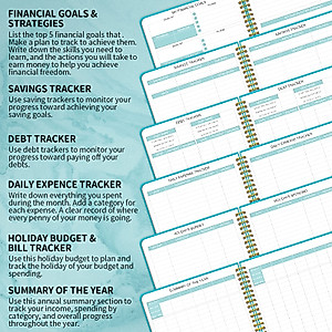 Regolden-Book Budget Planner - Undated Monthly Bill Organizer with Pockets, Hardcover Budget Book, Financial Planner & Accounts Book to Control Your Money. 12 Months-Teal, A5 Size(8.5''x6")