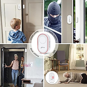 CPVAN CP7R Door Chime, Smart Door Window Alarm Sensor with APP Alert, Remote Control, 2.4 GHz Wi-Fi Base Station Alarm Siren for Kids Elders Safety Compatible with Alexa, for Home House Apartment