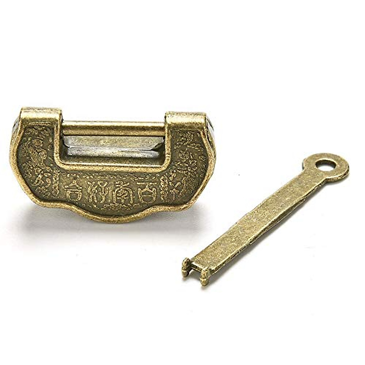 1Pc Vintage Antique Iron Jewelry Wooden Box Padlock Chinese Old Brass Padlock for Suitcase Drawer Cabinet + Key