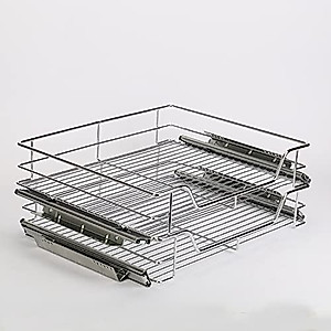 MYOYAY 2Pcs Pull Out Cabinet Organizer Bowls Dishes Storage Shelf Extendable Sliding Kitchen Drawer Heavy Duty Seasoning Cutlery Cookware Storing Basket Home Dining Organization