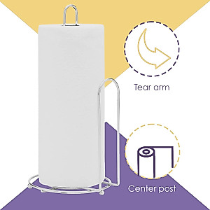 Free-Standing Paper Towel Holder with Easy-Tear Arm (Chrome), by Home Basics | Countertop Paper Towel Holder with Non-Skid Feet | Kitchen Paper Towels Holder