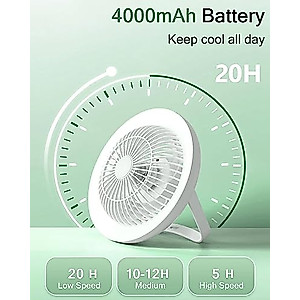 Small Desk Fan Battery Operated 8", 3 Speed Upgraded Max 20H Powerful Airflow, Circular LED Light, Rechargeable USB Fan, Table Fan for Camping, Bedside, Desk, Quiet Small Fan, 90° Tilt Stand