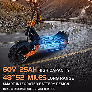 MetaMoov ZO08 Electric Scooter Adults, 3000W Dual Motors, 45 Mph Top Speed, 52 Miles Range, Dual Hydraulic Disk Brake Dual Shock Absorption 10" All Terrain Tires Fast E Scooter for Adults