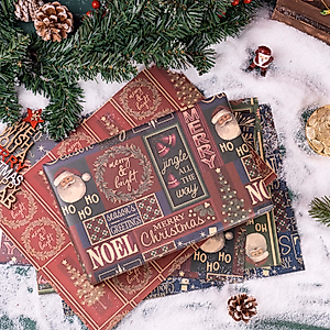 RUSPEPA Kraft Wrapping Paper Sheets - Christmas Santa Claus and Snowman Design - 12 Folded Sheets-19.68 X 27.5 Inch